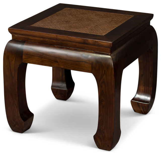 22in Dark Espresso Elmwood Chinese Ming Lamp Table with Rattan Inset ...
