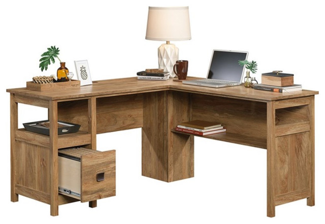 Pemberly Row Engineered Wood L Shaped Desk in Sindoori Mango/Natural ...