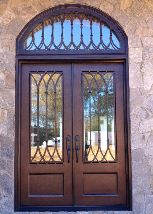 Luxe Craftsman Style Iron Door with Transom - Craftsman - Entry ...