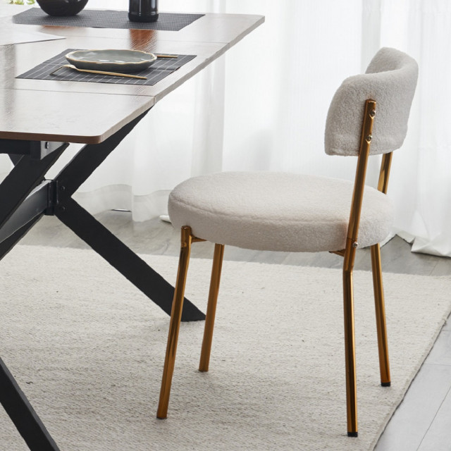 Beige Upholstered Dining Chairs With Golden Metal Frame Set of 2 ...