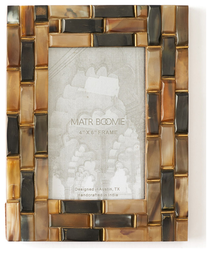 Kachhua 4"x6" Beveled Picture Frame Assorted Carved Horn, Brass Accent ...