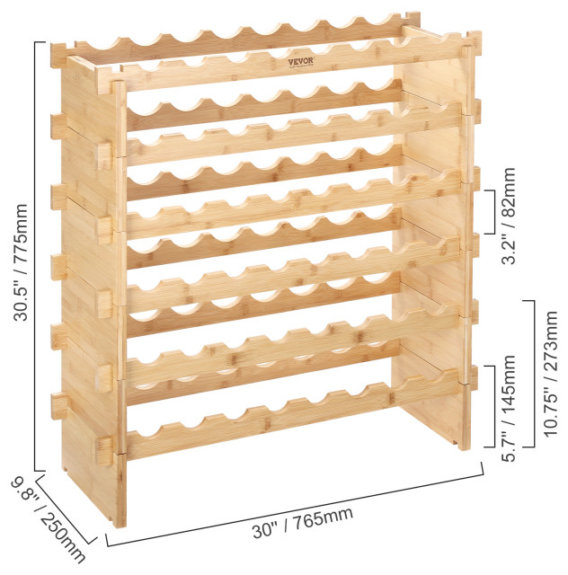 VEVOR Stackable Modular Wine Rack Bamboo Wood Display Shelf, 6 Tier ...