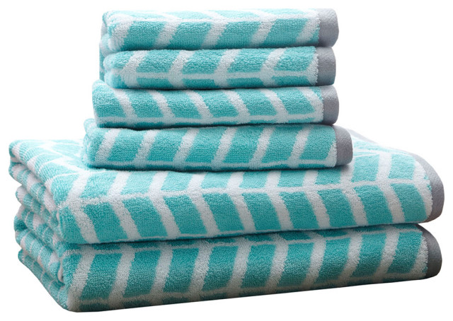 Intelligent Design Nadia Cotton Jacquard Bath Towel 6 Piece Set, Aqua ...