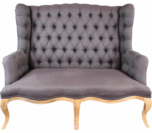 Fabric Wooden Settee With Button Tufted Wingback Design Backrest, Gray ...