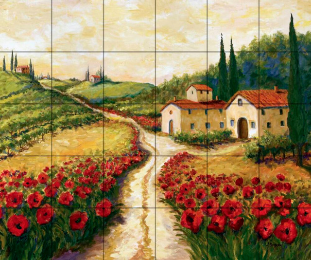 Tile Mural Kitchen Backsplash - Red Poppy Road - by Joanne Margosian ...