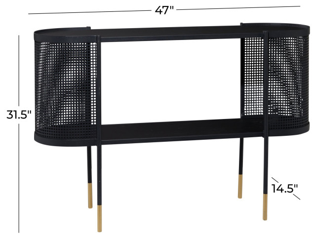 Modern Console Table, Oval Open Design With Mesh Accents & Golden Feet ...