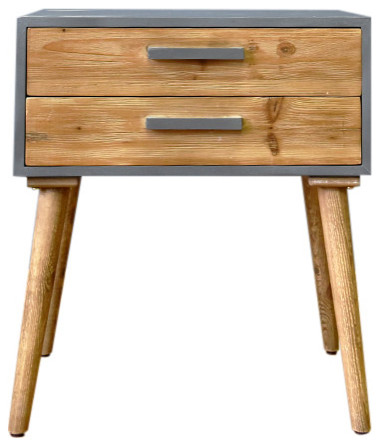 HomeRoots Modern Gray and Natural Wood 2 Drawer Side Table 26"H ...