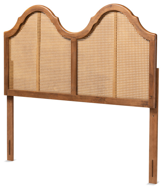 Hazel Ash Walnut Finished Wood and Synthetic Rattan King Size Arched ...