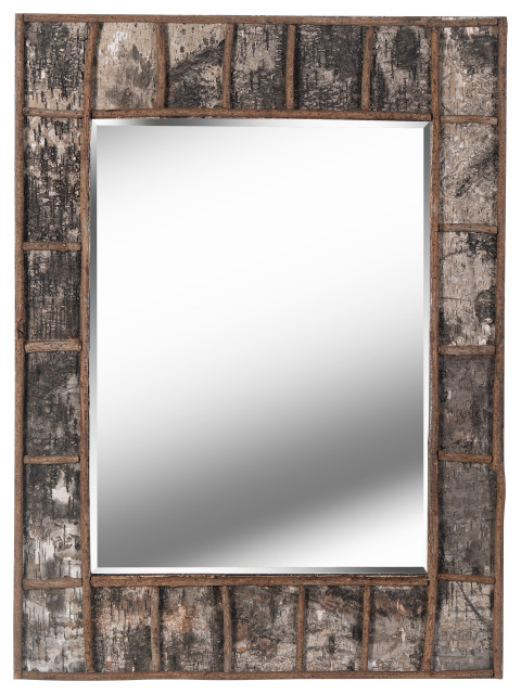 Birch Wall Mirror, Natural Birch Bark, Rustic, 38" Height, 28" Width ...