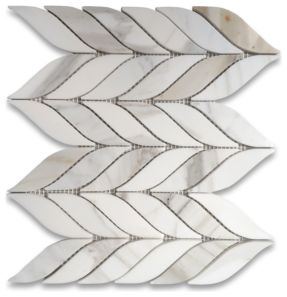 Calacatta Gold Marble Leaf Feather Mosaic Wall Floor Tile Polished, 1 sheet - Contemporary ...