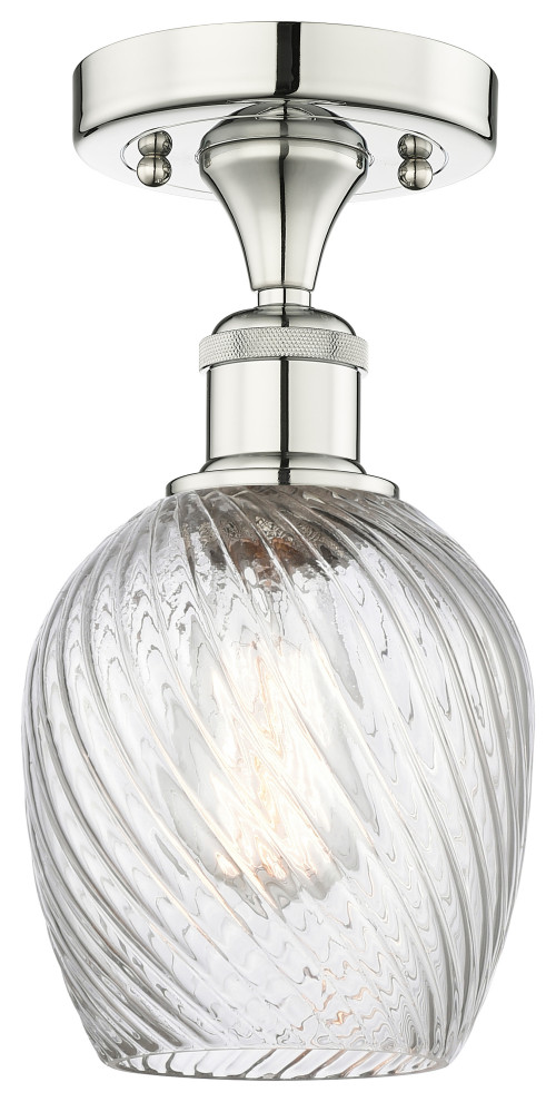 Salina-1 Light 5" Flush Mount-Polished Nickel, Clear Spiral Fluted ...