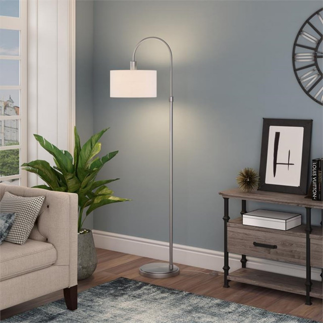 Maklaine Transitional 70" Floor Lamp with Drum Shade in Silver ...