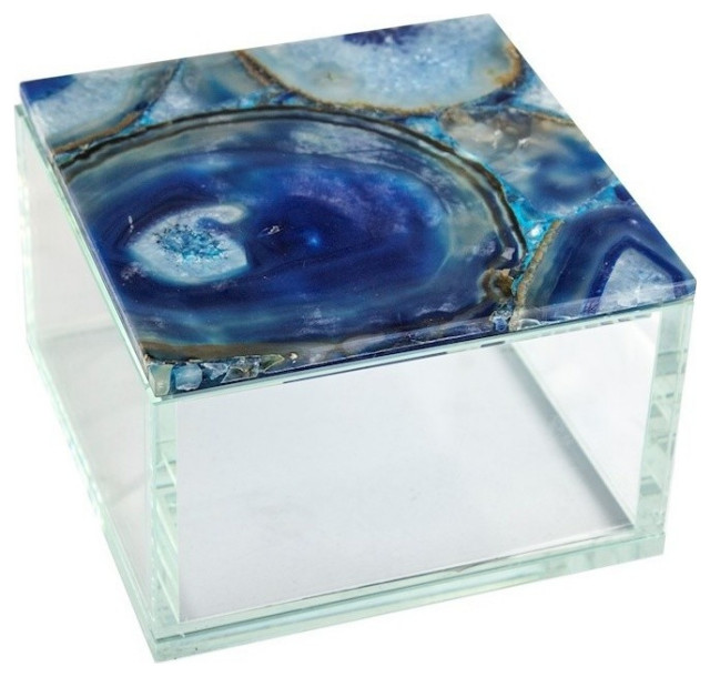 Sagebrook Home 6" Agate Top Glass Decorative Box, Blue - Contemporary ...