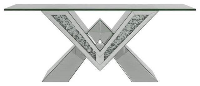 Pemberly Row Contemporary V-shaped Coffee Table with Glass Top Silver ...