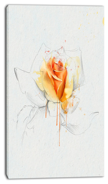 Yellow Rose Sketch on White Back, Flower Artwork on Canvas, 16"x32 ...