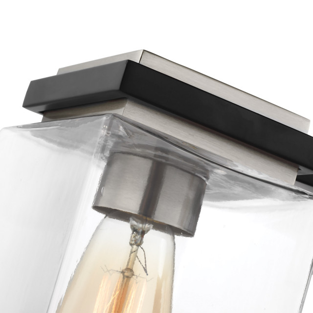 Crossroads 3-Light Semi-Flush Fixture, Matte Black With Clear Glass ...
