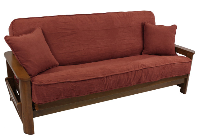 Full Futon Cover Set With Throw Pillows, 3-Piece Set, Red Wine ...
