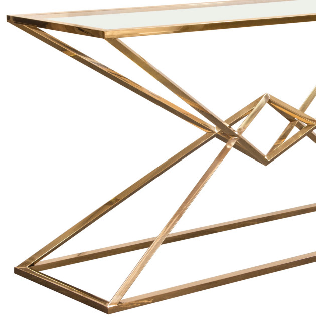 Aria Square Console Table With Metal Base, Gold - Contemporary ...