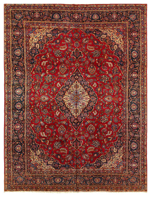 Red Persian Hand Knotted Kashan 10'11''x14'2'' - Traditional - Area ...
