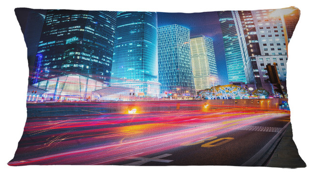 Modern City Night Scene Cityscape Photo Throw Pillow, 12"x20 ...