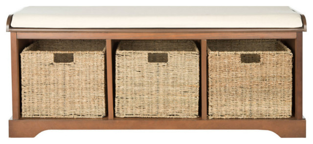 Brady Wicker Storage Bench, Medium Walnut/White - Tropical - Accent And ...