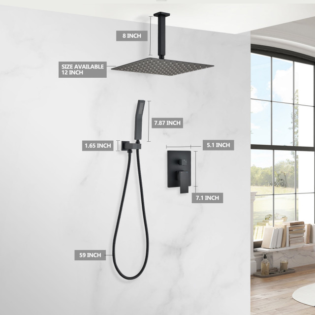12 Square Rainfall Shower Head And Handheld Shower Head Set