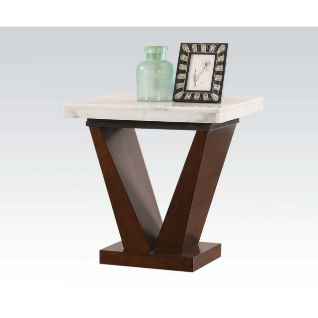 Forbes End Table, White Marble and Walnut - Transitional - Side Tables ...