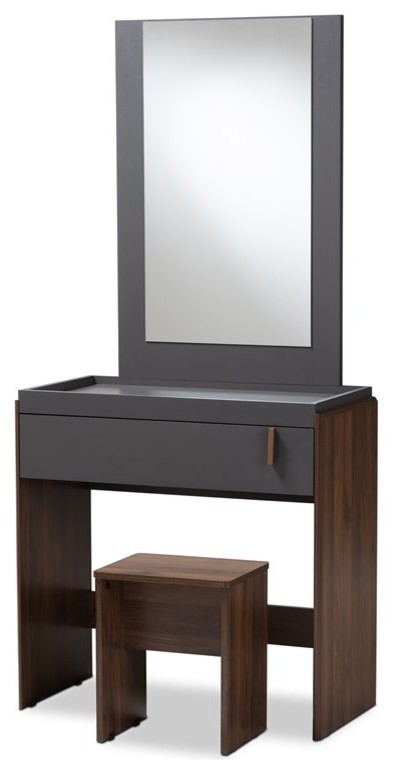 Rikke Modern Two-Tone Gray and Walnut Finished Wood Bedroom Vanity with ...