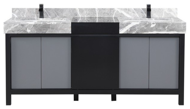 Zilara 72" Black and Grey Double Vanity, Cascata Nera Matte Black ...