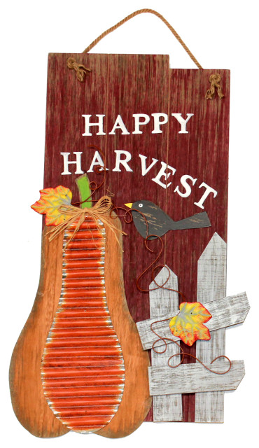 20" Fall Happy Harvest Wood Hanging Sign - Contemporary - Wall Accents ...