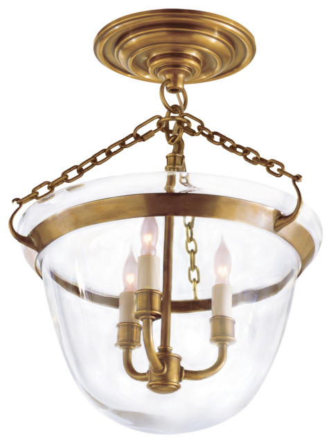 Country Semi-Flush Bell Jar Lantern in Antique-Burnished Brass ...