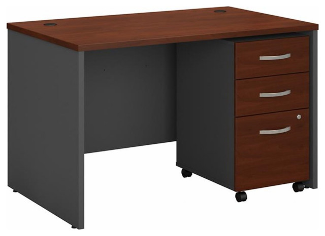 Pemberly Row Office Desk with Drawers in Hansen Cherry - Engineered ...