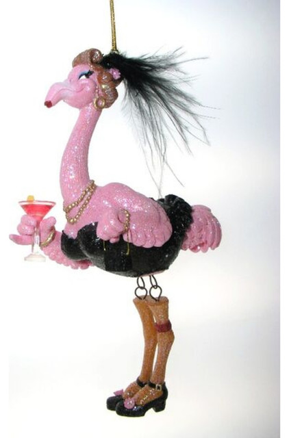 December Diamonds Lace Flamingo Holding Drink Christmas Ornament ...