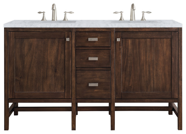 Addison 60" Double Vanity, Mid Century Acacia, Carrara White Top ...