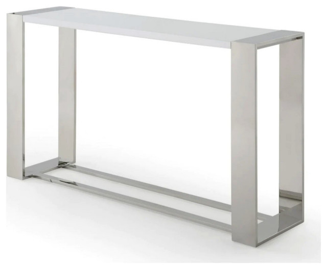 Cennie Modern White High Gloss and Stainless Steel Console Table ...