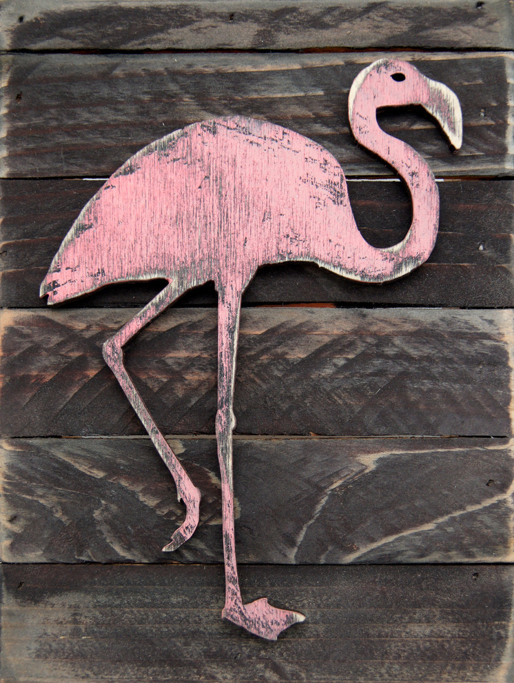 Pink Flamingo Block - Tropical - Outdoor Wall Art - by G. DeBrekht | Houzz