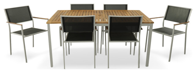 Braylee 7-Piece Outdoor Dining Set, Black - Contemporary - Outdoor ...