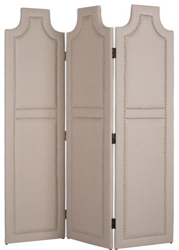 Contemporary Room Divider, Hardwood Frame With 3 Panels & Nailhead Trim ...