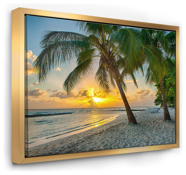 Designart Beach Caribbean Island Barbados Framed Canvas Artwork, 46x36 ...