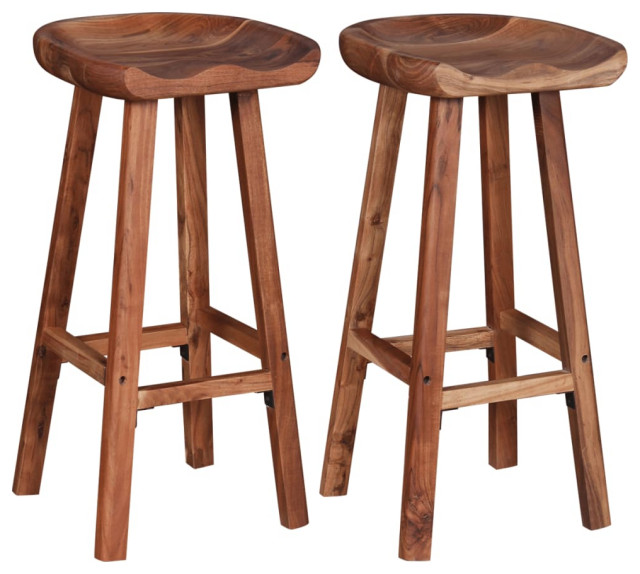 vidaXL Bar Stools Wooden Bar Seats Counter Height Stools 2 Pcs Solid ...