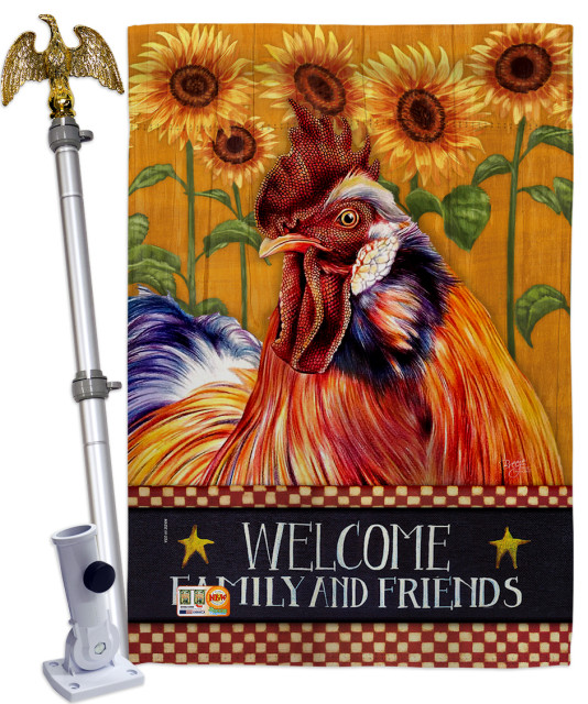 Country Rooster Nature Farm Animals House Flag Set - Modern - Flags And ...