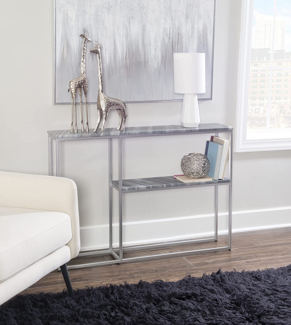 Contemporary Console Table, Slim Design With Metal Frame & Open Shelf ...