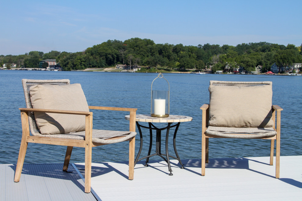 3-Piece Eucalyptus and Rope Lounger With Spanish Marble Accent Table ...