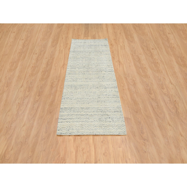 Beige Hand Loomed Variegated Textured Modern Design Wool Runner Rug, 2 ...