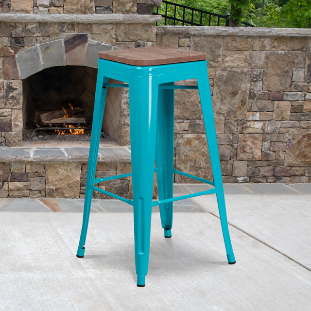 30" Teal No Back Metal Stool - Modern - Kitchen And Dining Furniture ...