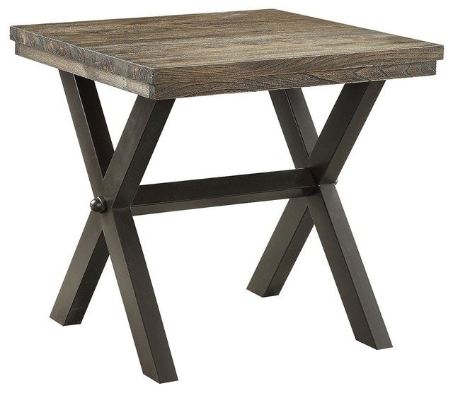 Modern 'X' Framed End Table With Wooden Top and Metallic Base, Natural ...