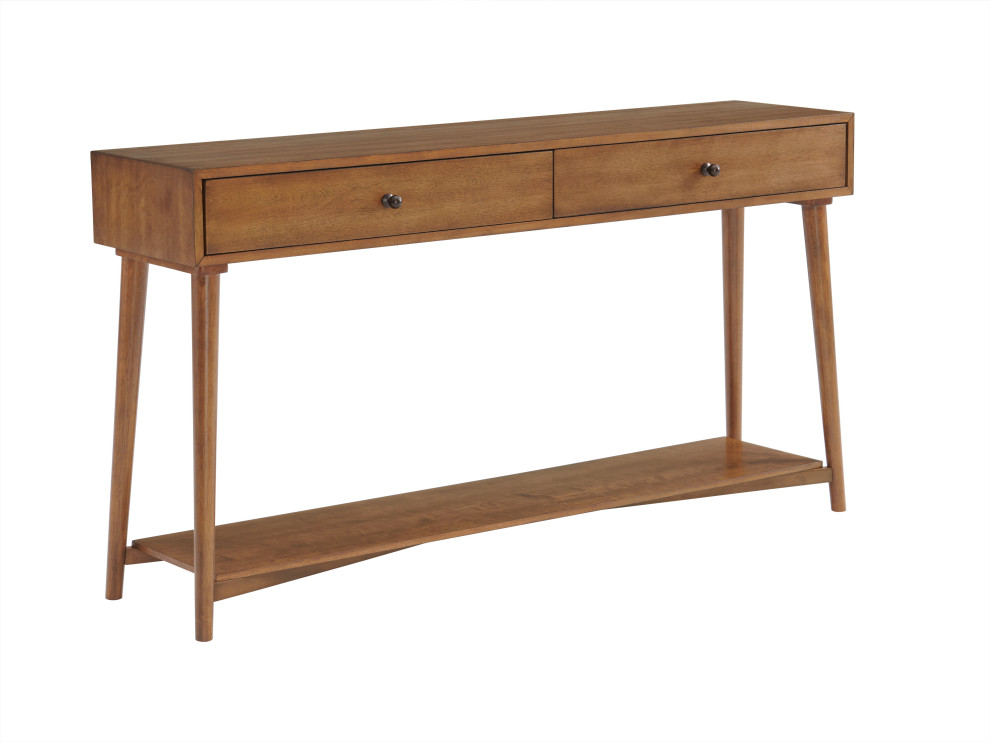 Mid-Century Modern 2 Drawer Sofa Console Table, Cinnamon - Midcentury ...