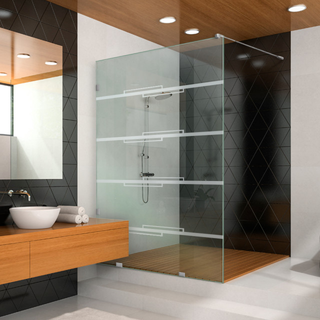 Frameless Fixed Shower Glass Panel with Frosted Design, 39-1/2" X 75 ...