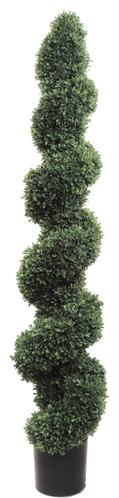 58" Artificial UV Boxwood Spiral Topiary Tree: Indoor/Outdoor Greenery ...