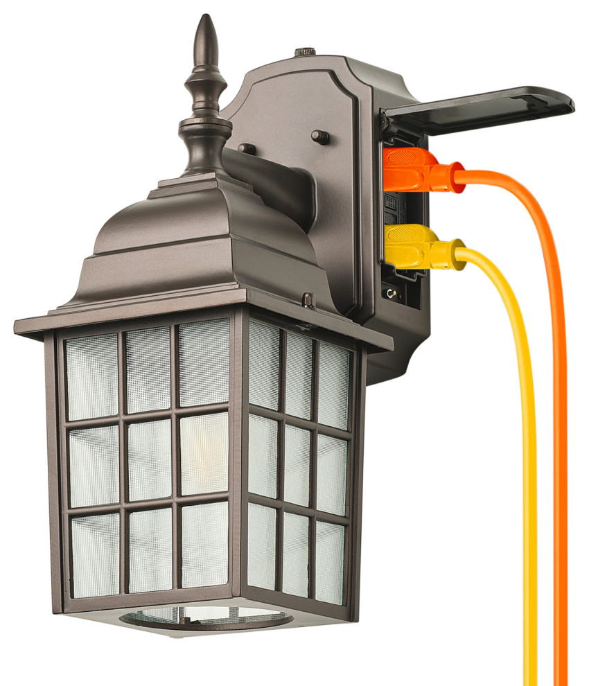 Modern 1-Light Dusk to Dawn Sensor Wall Sconce with 2 GFCI Outlets ...